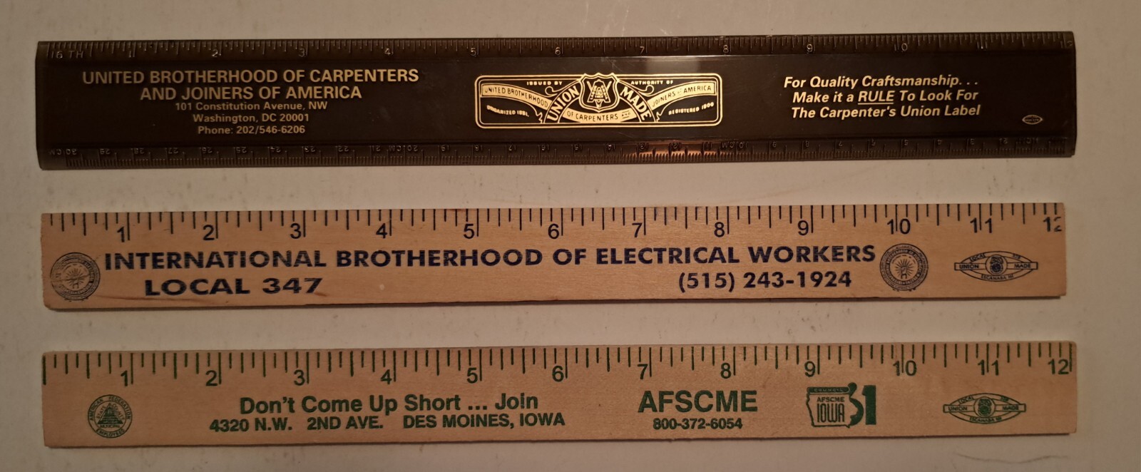 (Lot) of Union Foot Long Rulers-Carpenter's, Electrical & AFSCME-Pre ...