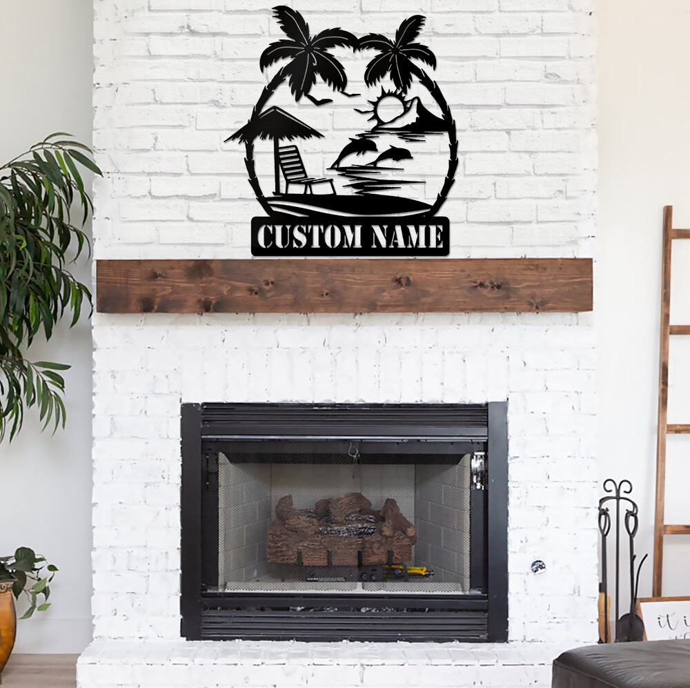 Personalized Beach Metal Signs, Dolphin n Palm Tree Sign Poolside Wall ...