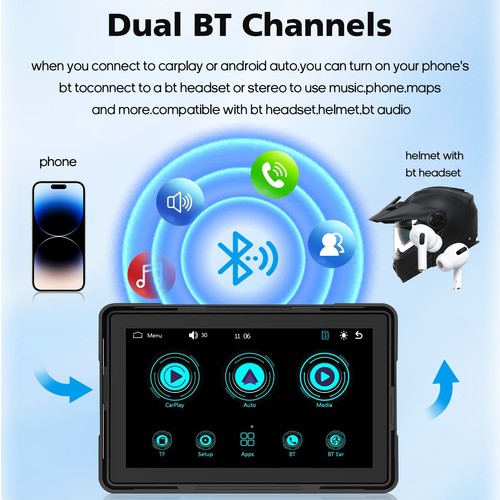 5" IPS Touch Screen Portable Motorcycle Navigator Wireless CarPlay ...