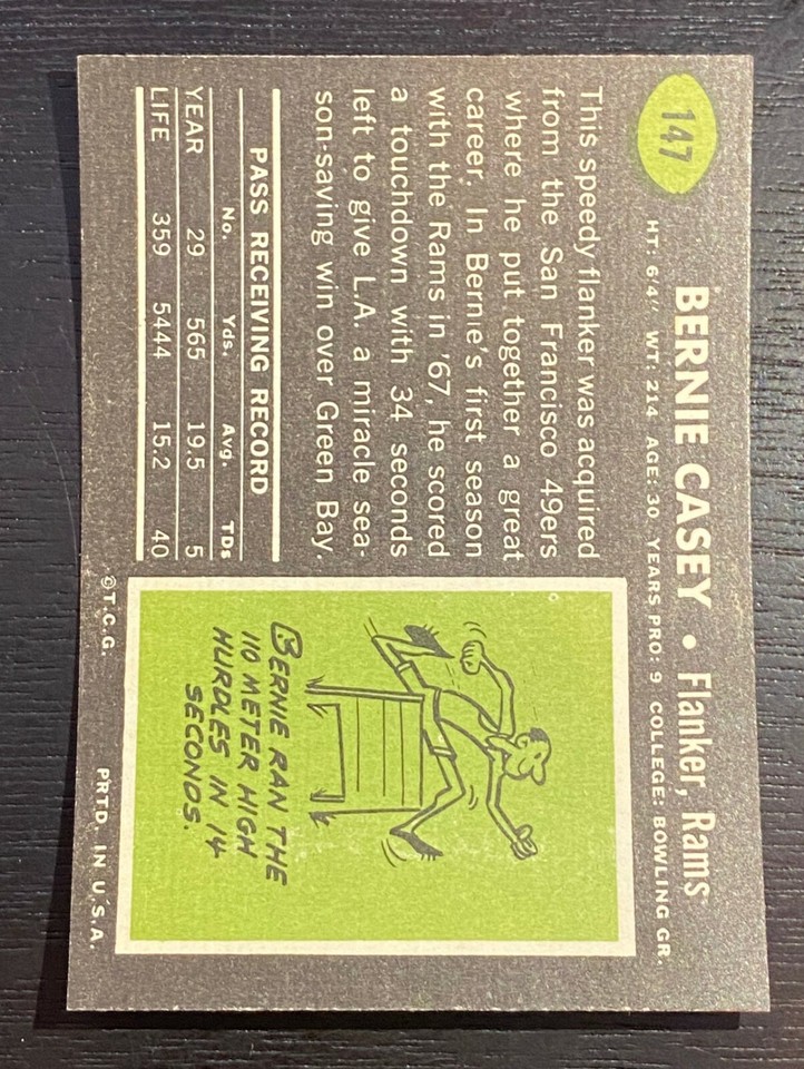 Bernie Casey 1969 Topps Football Single Los Angeles Rams #147 -See ...