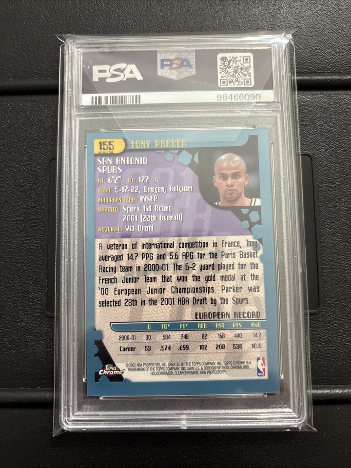 2001-02 Topps Chrome Refractor #155 Tony Parker Rookie RC PSA 9 Mint ...