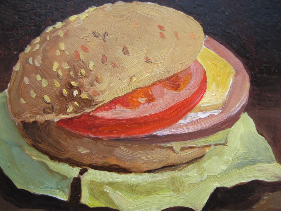 Oil Painting Still life Fast Food Mc Donald's Hamburger Delicious 5 x 6 ...