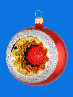 6cm RED SILVER REFLECTOR BALL GERMAN BLOWN GLASS CHRISTMAS ORNAMENT 293 ...