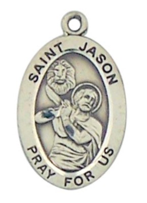 Patron Saint St Jason 7/8" Oval Sterling Silver Medal on Rhodium Plated ...