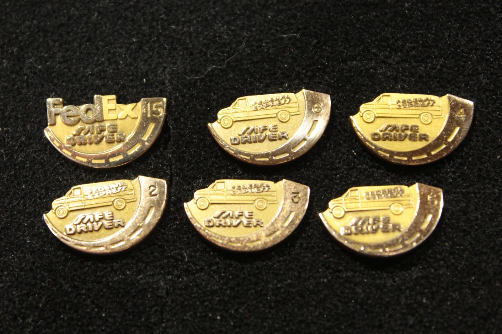 Lot of 6 Vintage Federal Express FedEx Safe Driver 10k Yellow Gold Pin ...