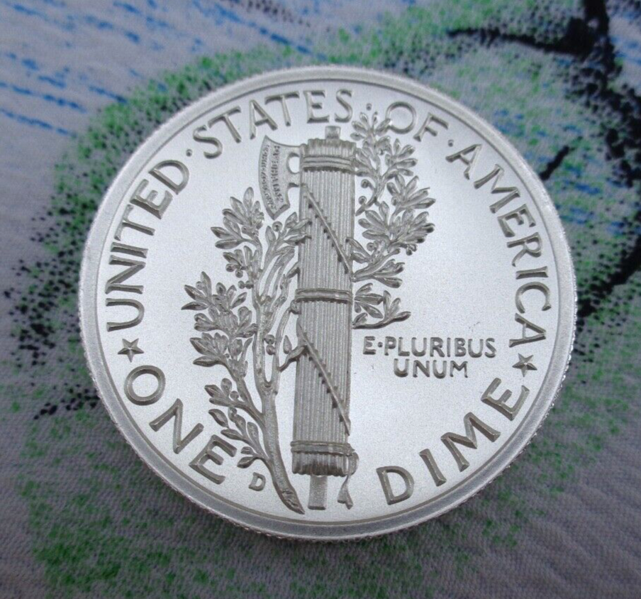 1 oz. 1916 MERCURY DIME coin tribute 30mm fat BU round .999 fine silver ...