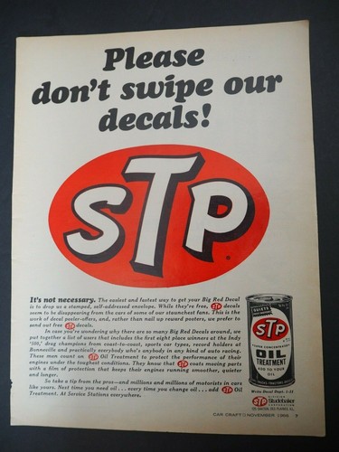 1966 STP OIL Treatment 'Please don't swipe our decals!' ORIGINAL PRINT ...