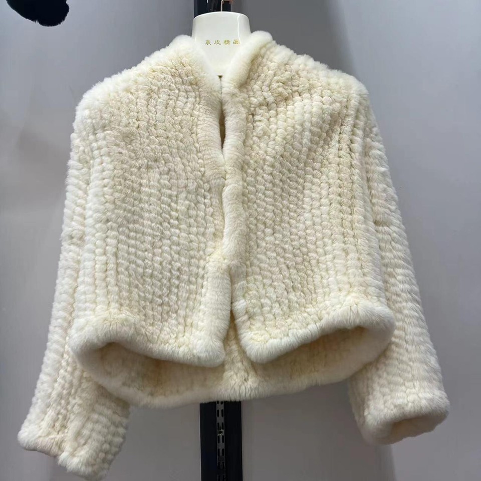 Rex Rabbit Wool Cardigan Woven Coat Women's Hooded Fur Double sided Real Wool | eBay