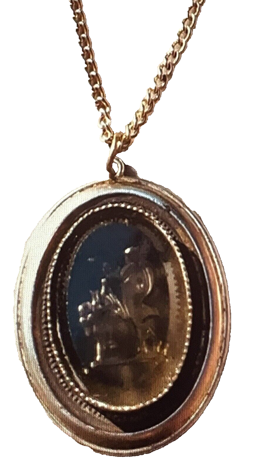 Vtg. Topaz Glass Reverse Intaglio Cupid Venus Cameo Goldtone Pendant 24 ...