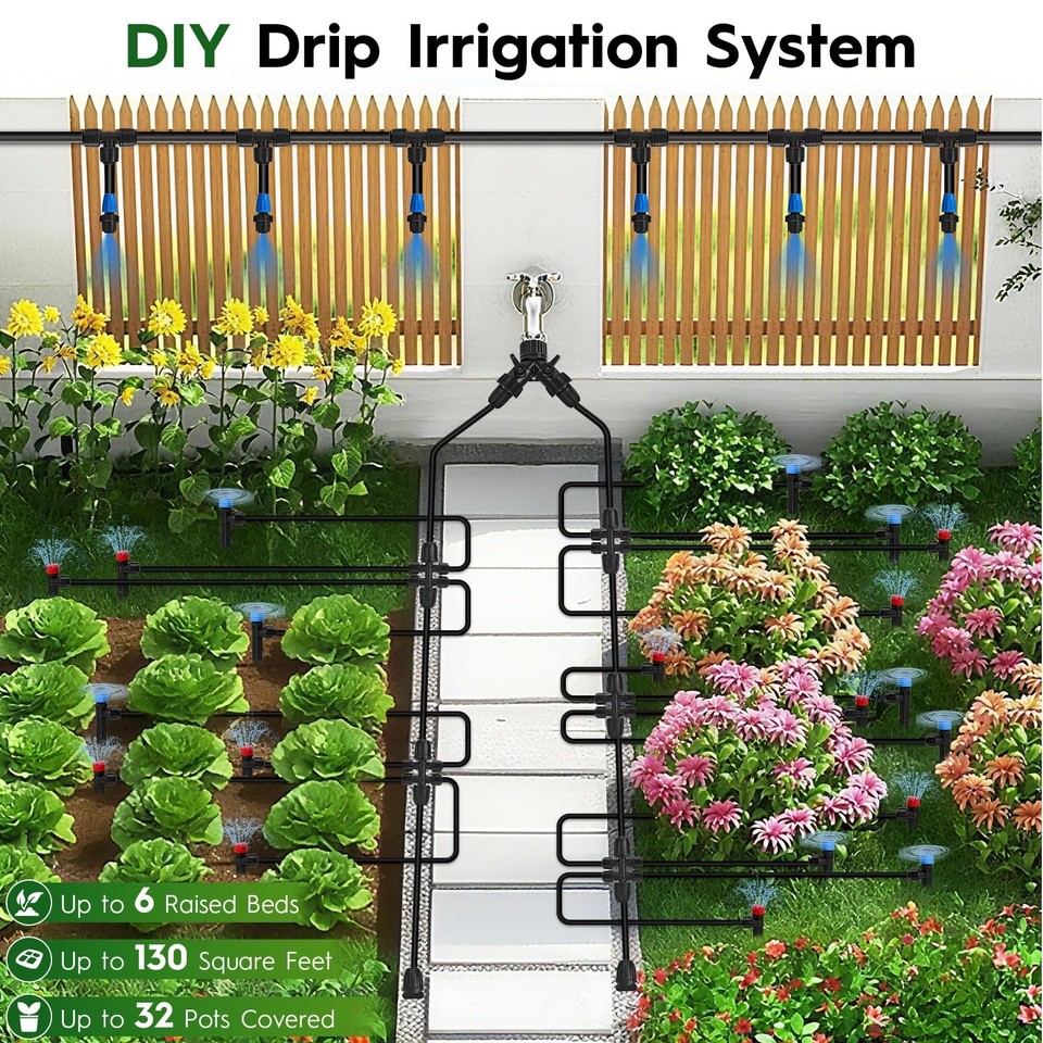200 FT Quick-Connect Drip Irrigation System Kit, Automatic Garden ...