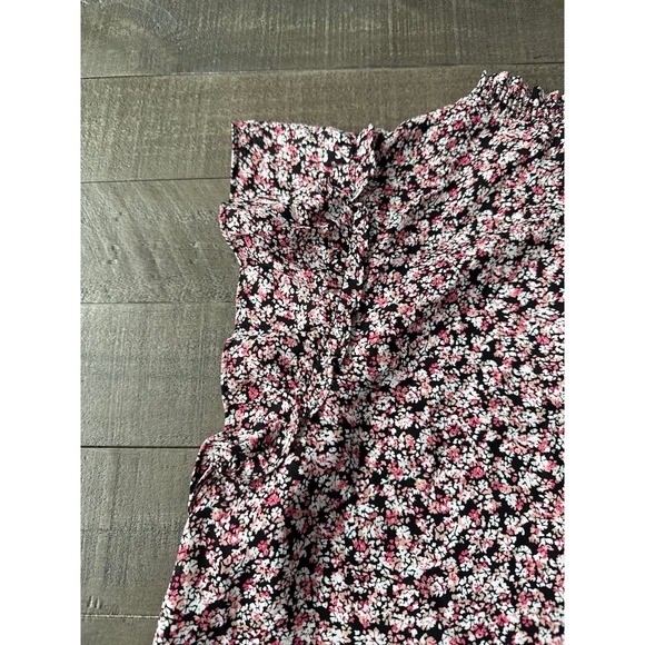 Loft Women's Pink Black Floral Print Halter Neck Fluffy short sleeves ...