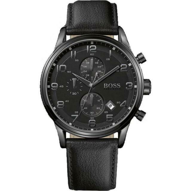 Hugo Boss Aeroliner Chronograph Mens Watch Black Leather Strap ...