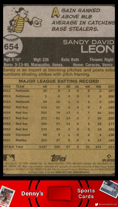2022 Topps Heritage #654 Sandy Leon Miami Marlins Baseball Card | eBay