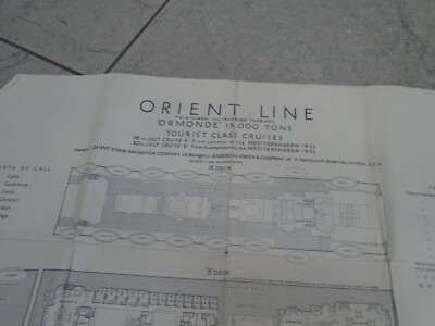 ORIENT LINE SS ORMONDE FOLDED TO FLATTEN SHIP PLAN LARGE 62/87CM WORN ...