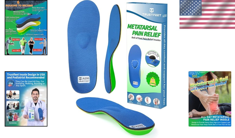 Heavy Duty Pain Relief Orthotic Insoles for Metatarsalgia & Plantar ...