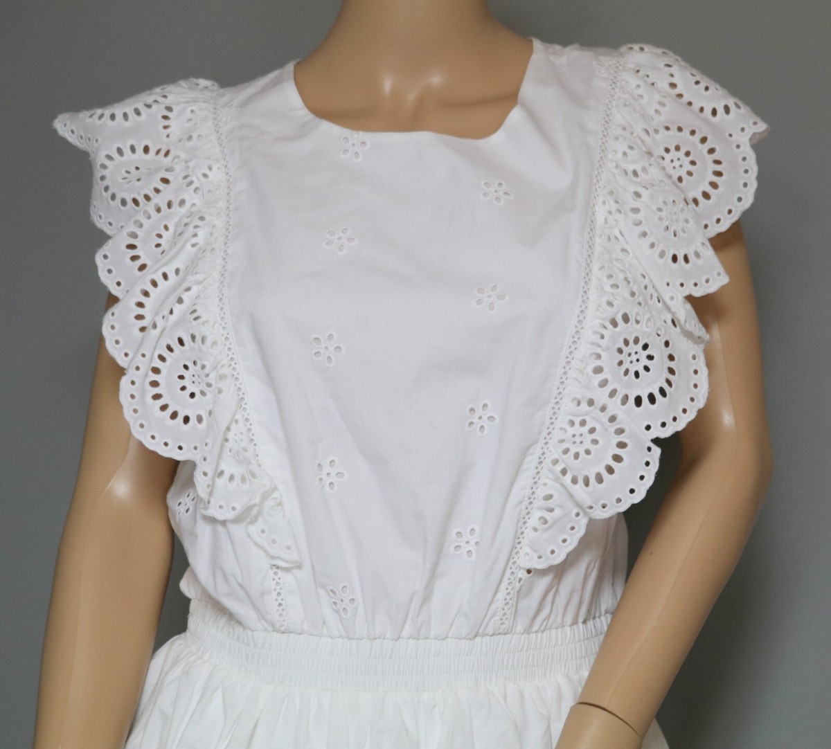 STEVE MADDEN JAYDA WHITE EYELET COTTON MINI DRESS FLUTTER SLEEVE