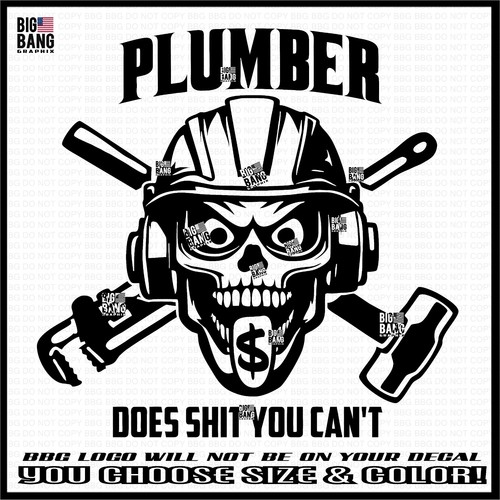 Plumber Skull Tools Funny Vinyl Decal Sticker Car Truck Funny Does Sh*t ...