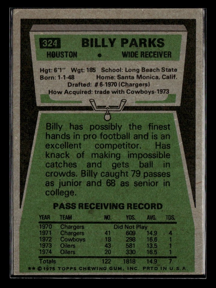 1975 Topps #324 Billy Parks - EX+ Set Break! | eBay