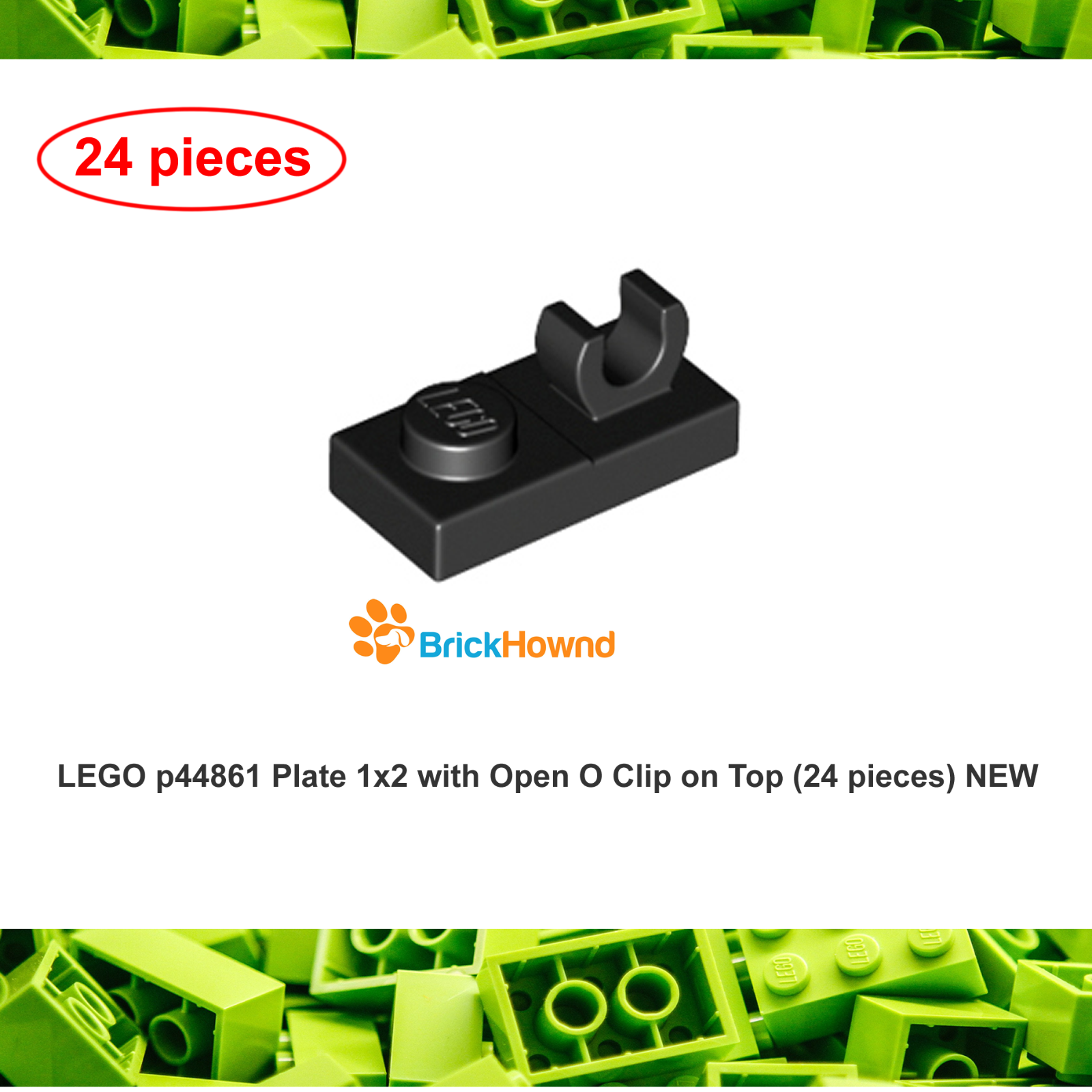 LEGO p44861 Plate Modified 1x2 with Open O Clip on Top BLACK (24 pcs ...