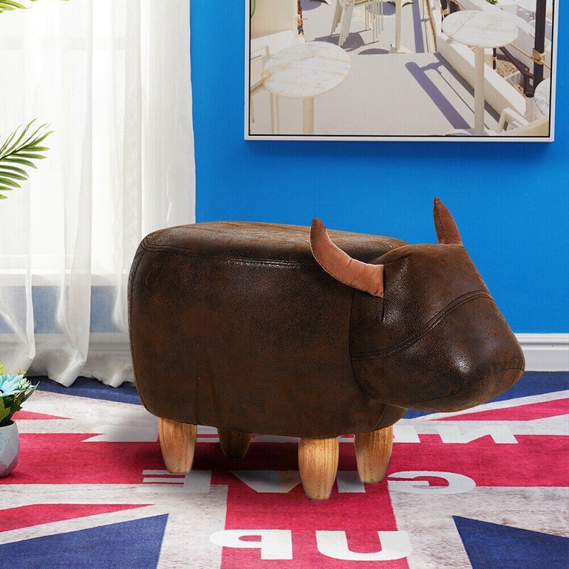 Brown Faux Leather Animal Ottomans Cartoon Footstool Padded Cushion ...
