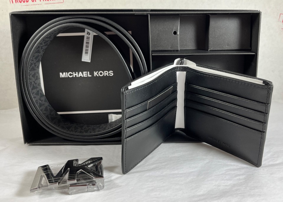 Michael Kors Men's Wallet Belt Reversible MK Signature 3 IN 1 Gift SET ...