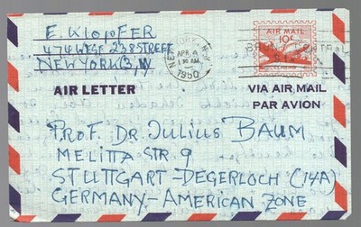 USA 1950 10c Aerogramme Air Letter New York to Germany | eBay UK