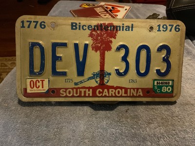 South Carolina SC License Plate Bicentennial DEV 303 1980 | eBay