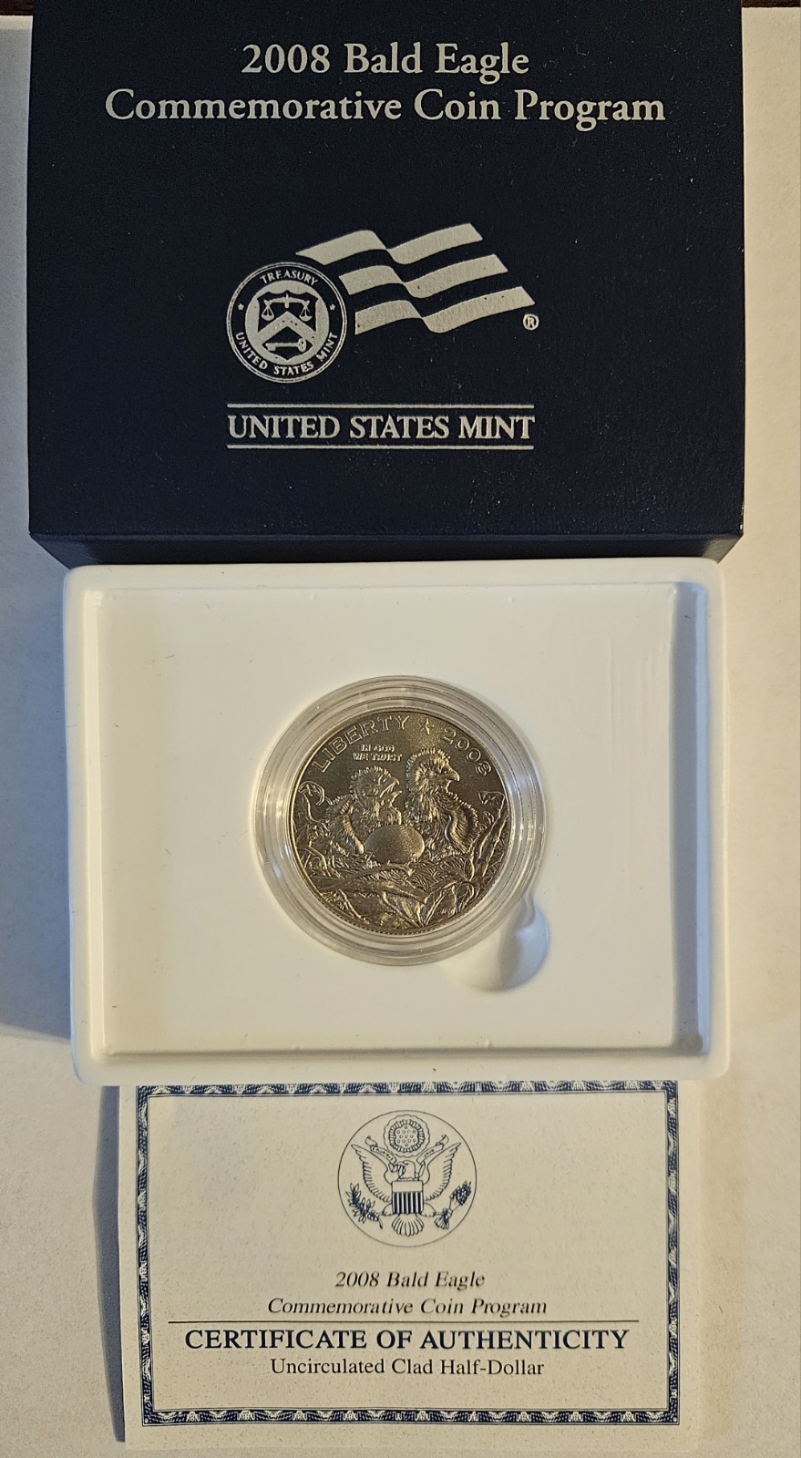 2008-S Bald Eagle Unc Half Dollar Commemorative US Mint Coin BU OGP Box ...