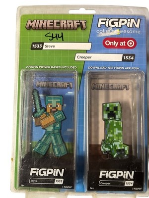 Nwt Minecraft Figpin Steve And Creeper-packaging Has A Lot Of Stickers ...
