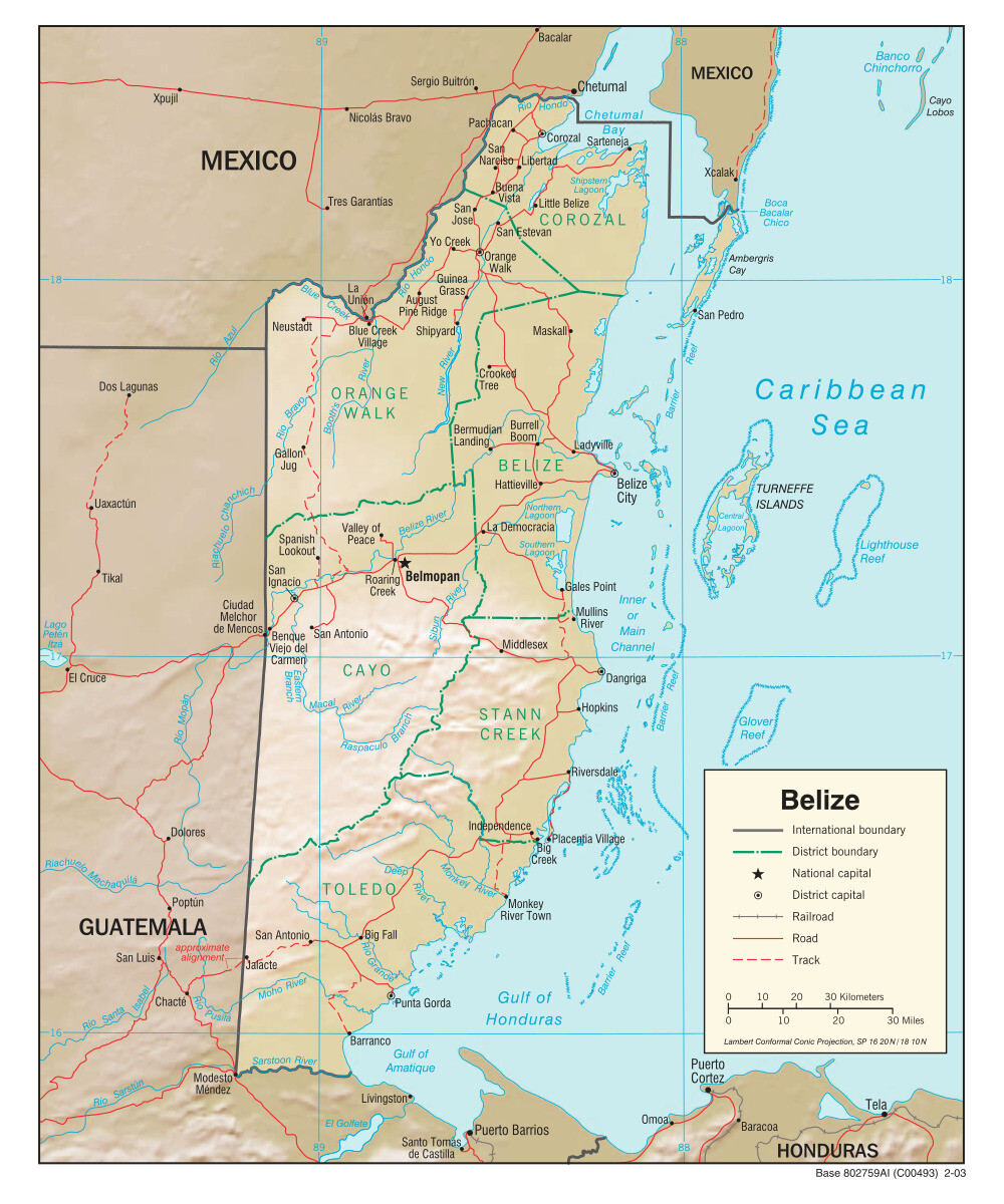 Belize Physical Geography Geographic Physiographic Map Country Nation Print | eBay