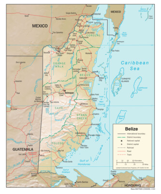 Belize Physical Geography Geographic Physiographic Map Country Nation ...