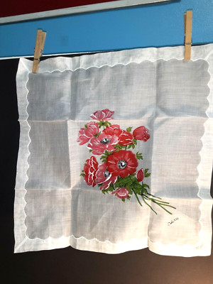 VINTAGE COLETTE HAND PAINTED FLORAL HANKERCHIEF UNUSED | eBay