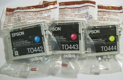3pk NEW!!! GENUINE Epson T044 Cyan Magenta Yellow Ink Set T0442 T0443 T0444 | eBay