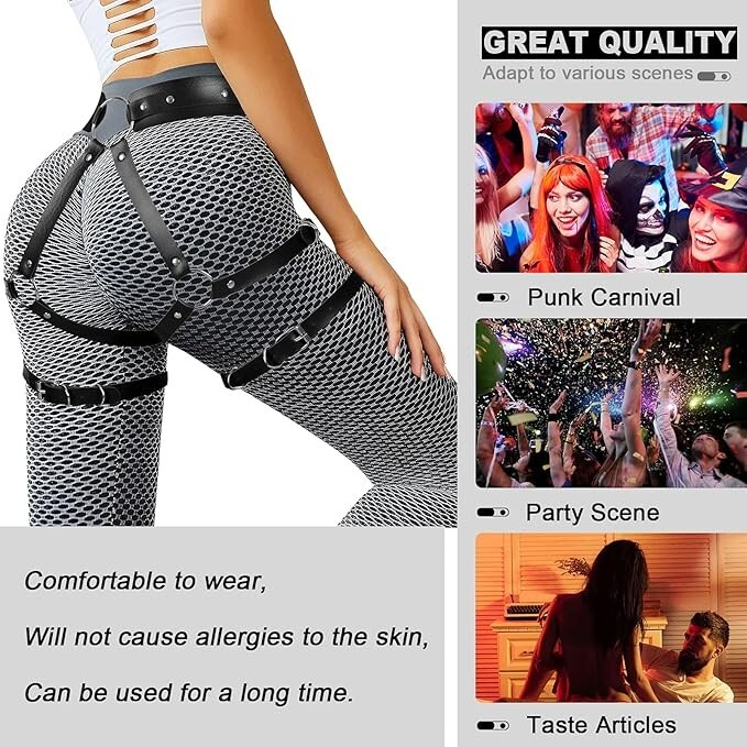 Leg Garters Black Faux Leather Waist Thigh Cage Belt Garter | eBay UK