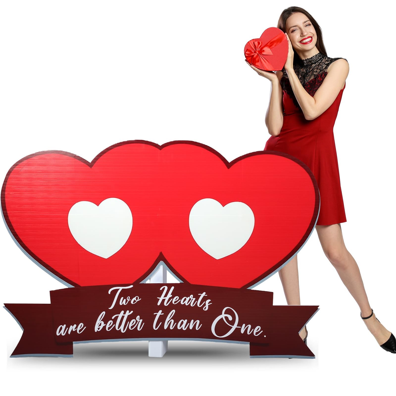 1 PC 4 ft Valentine's Day Two Hearts Cardboard Life Size Cutout Stand ...