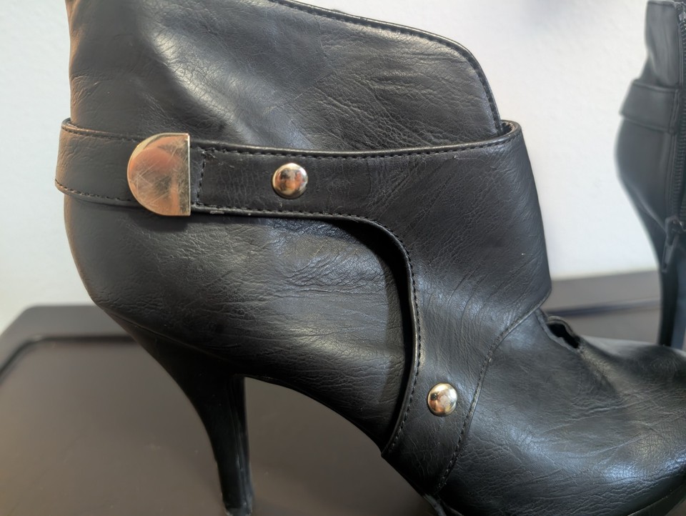 Unlisted by Kenneth Cole File Type Black Leather Bootie Cone Heels ...