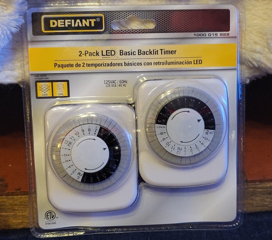 Defiant 2 Pack LED Basic Backlit Timer 24 Hour Mechanical Timer New and ...