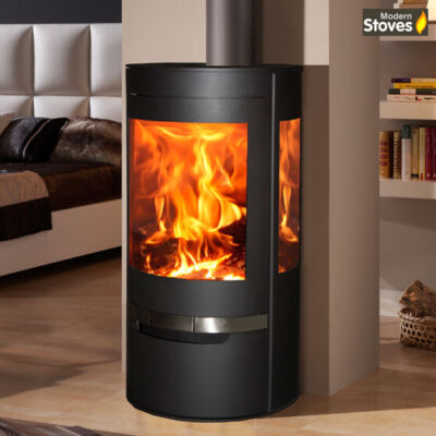 Wood Burning Stove 3 Sided Contemporary Curved Multi -Fuel Stove Suerte ...