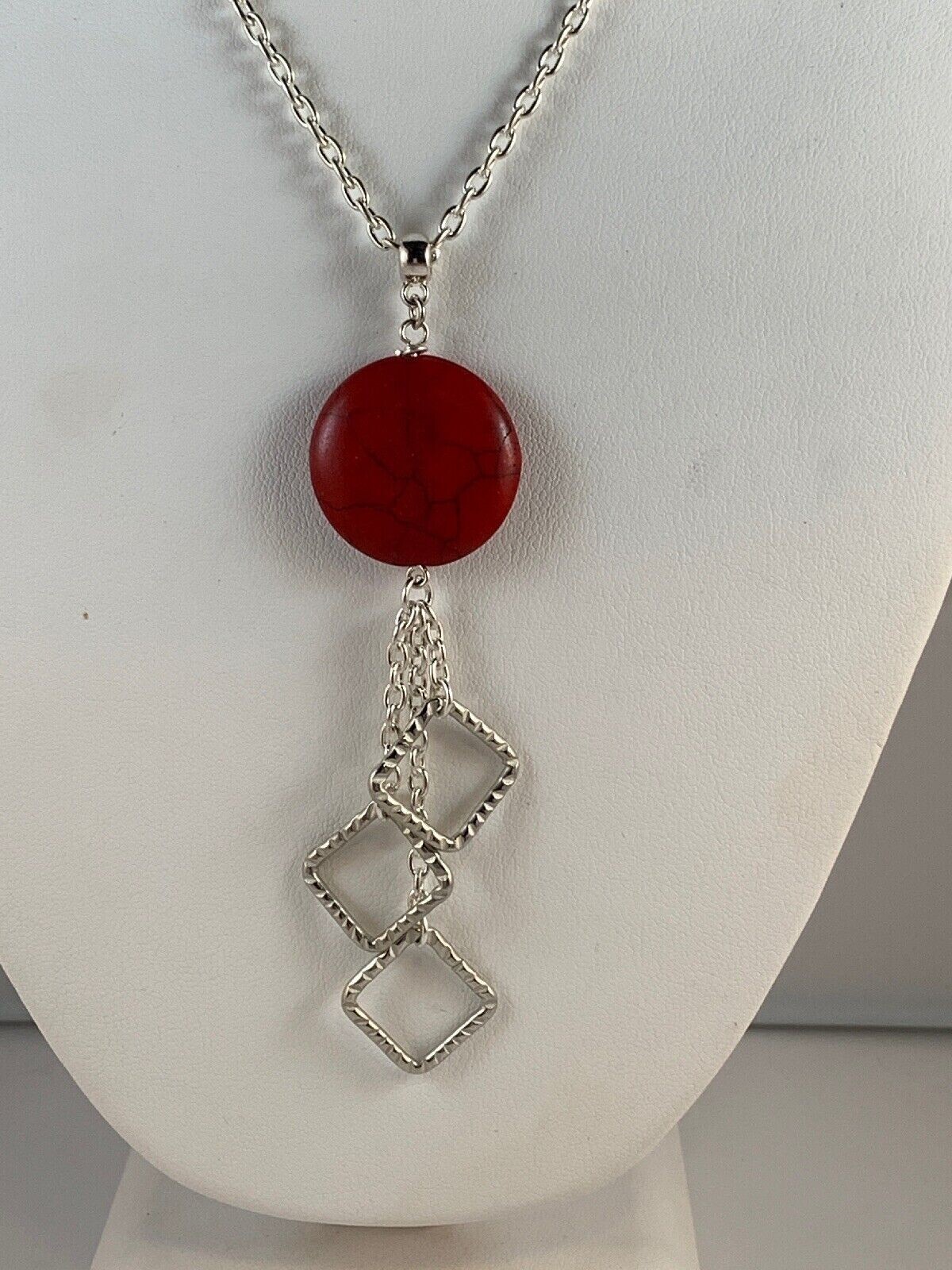 Silver Tone Necklace With Red Magnesite Stone Pendant (NA44) | eBay