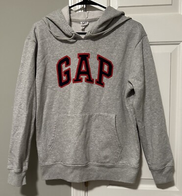 GAP Womens Hoodie Drawstring Sweatshirt MEDIUM Gray with Navy And Red ...
