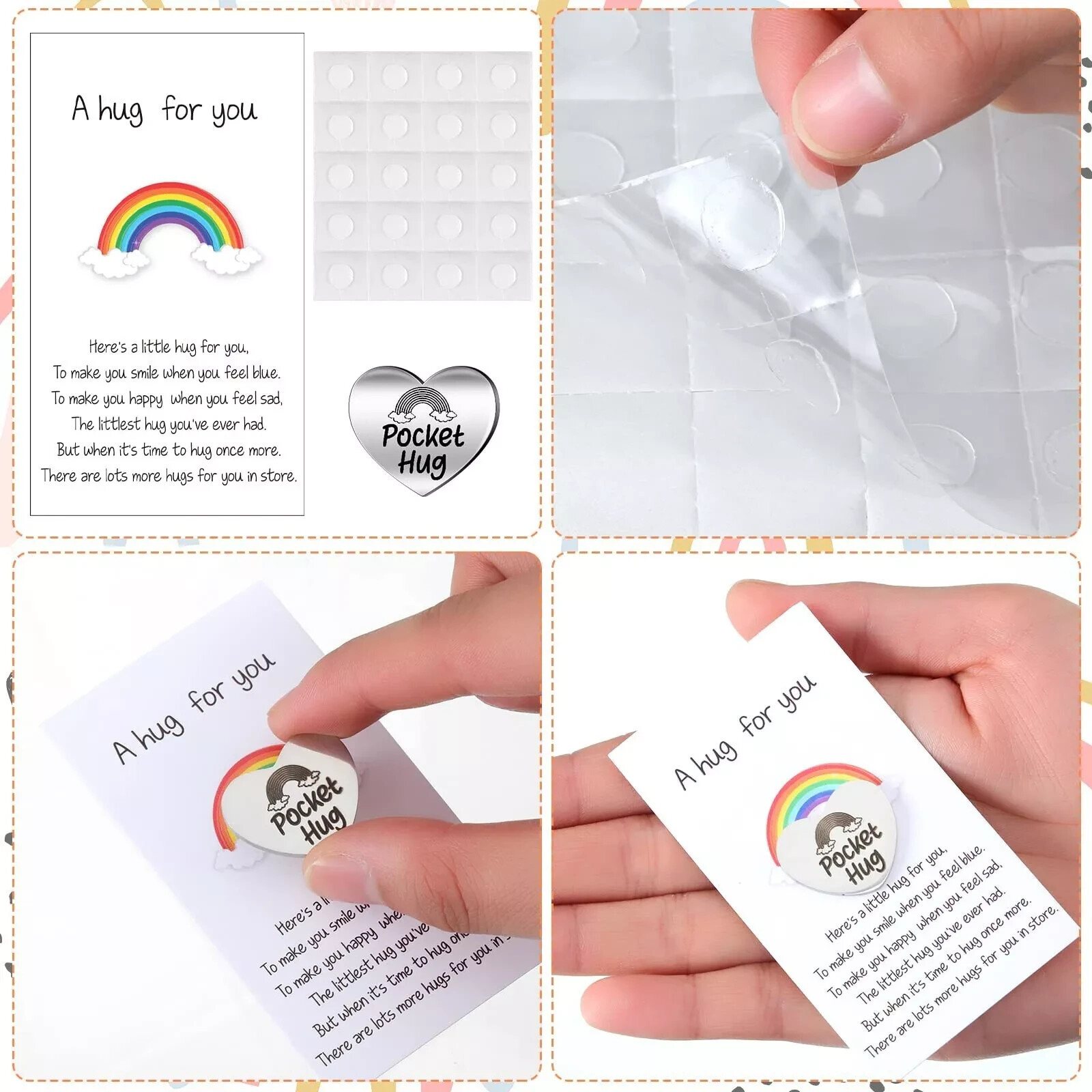 20 Pcs Little Heart Pocket Hug Token Bulk 10 Pcs A Hug for You Metal ...