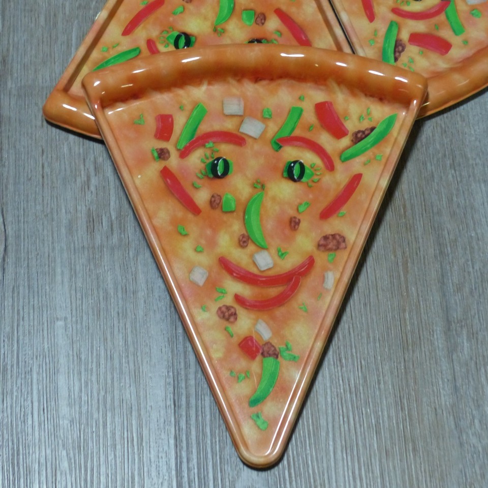 Vintage Deborah Mallow Pizza Slice Party Plates Pepper Smiley Face ...