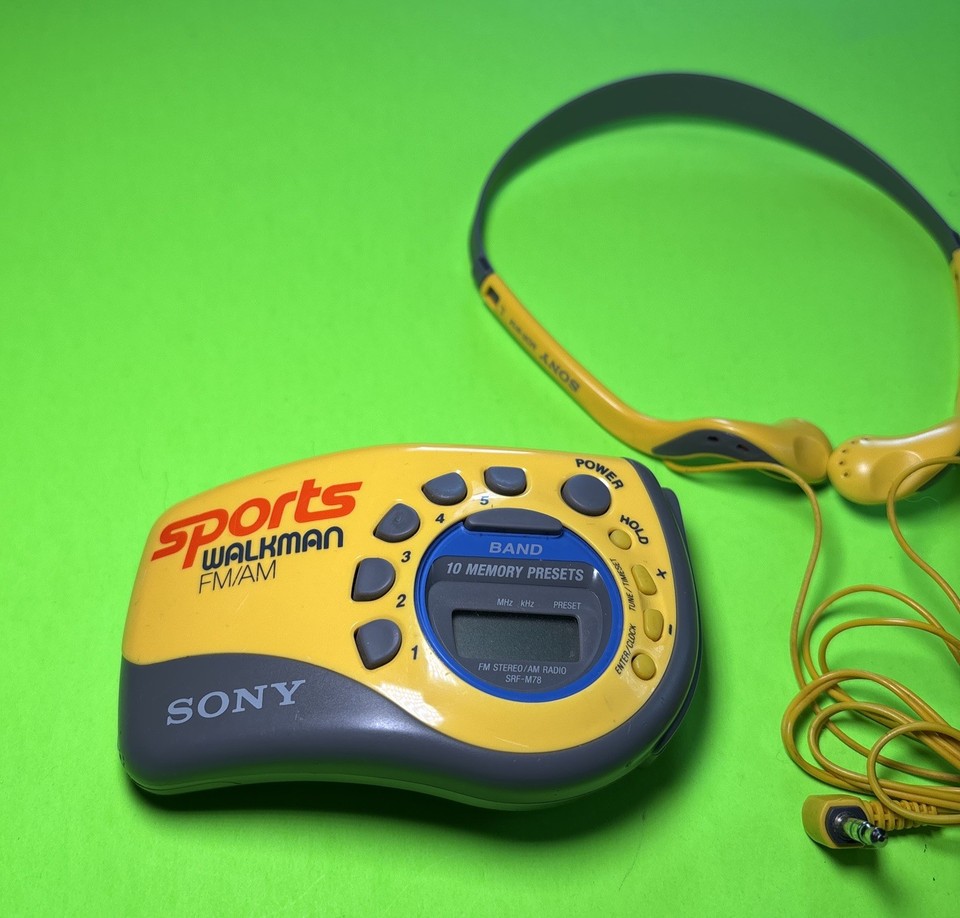 Sony Yellow Sports Walkman SRF-M78 FM-AM Arm Radio Original Headphones ...