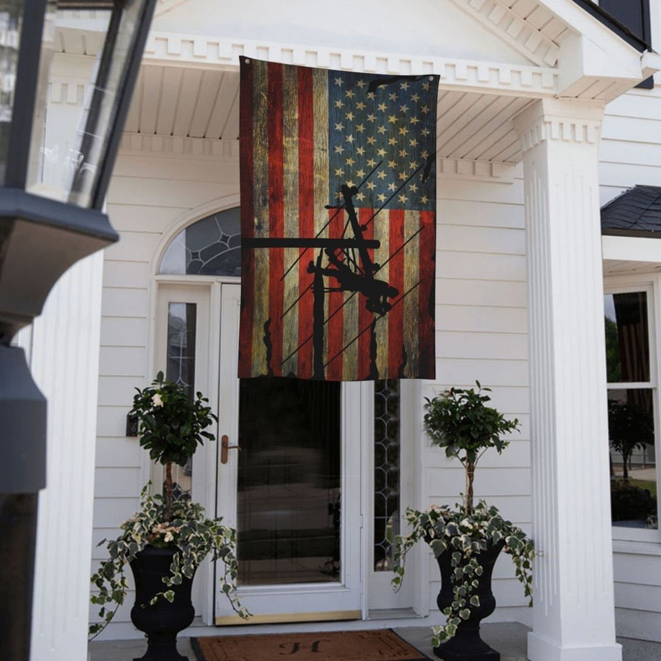 American USA Flag Lineman Powerline Technician Flag 3x5 ft Garden ...
