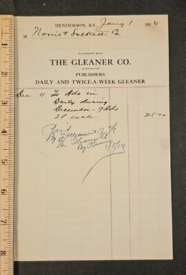 1914 The Gleaner Co. Daily and Twice a Week Publishers Billhead ...