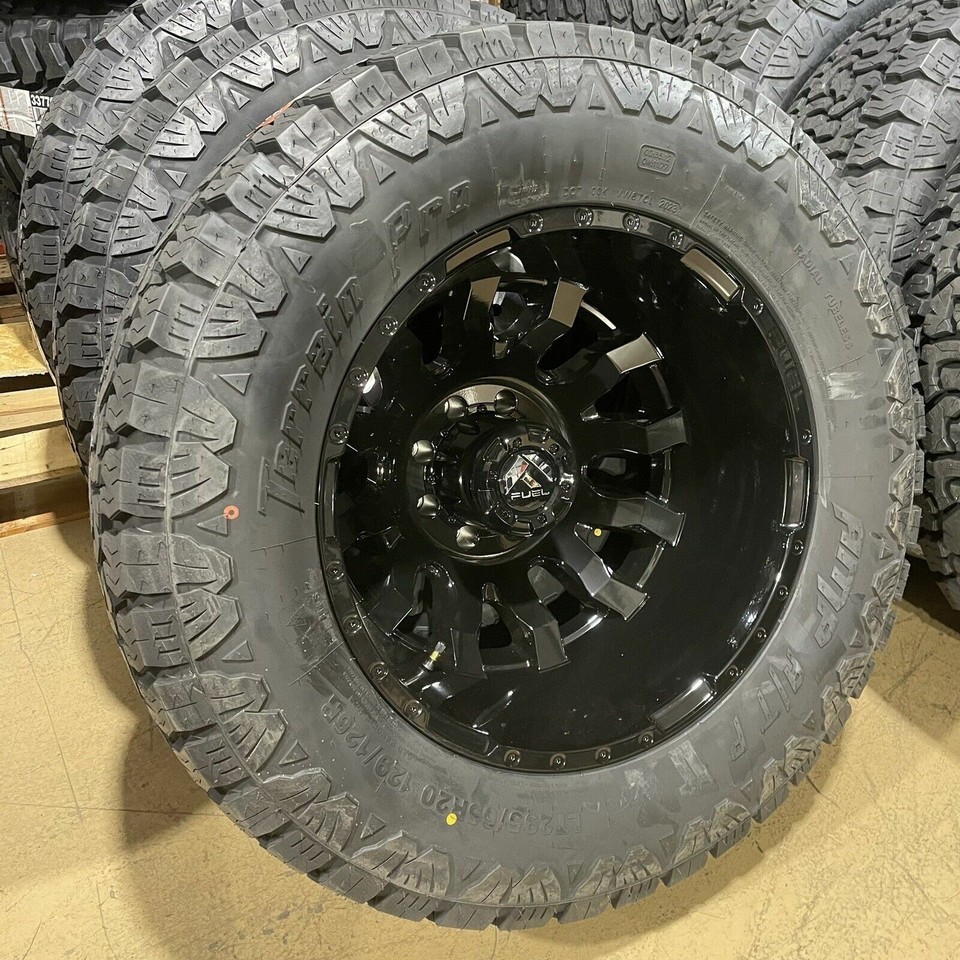 20" Fuel Blitz D675 Dually Wheels 2956520 35 AT Tires 8x6.5 Dodge Ram ...