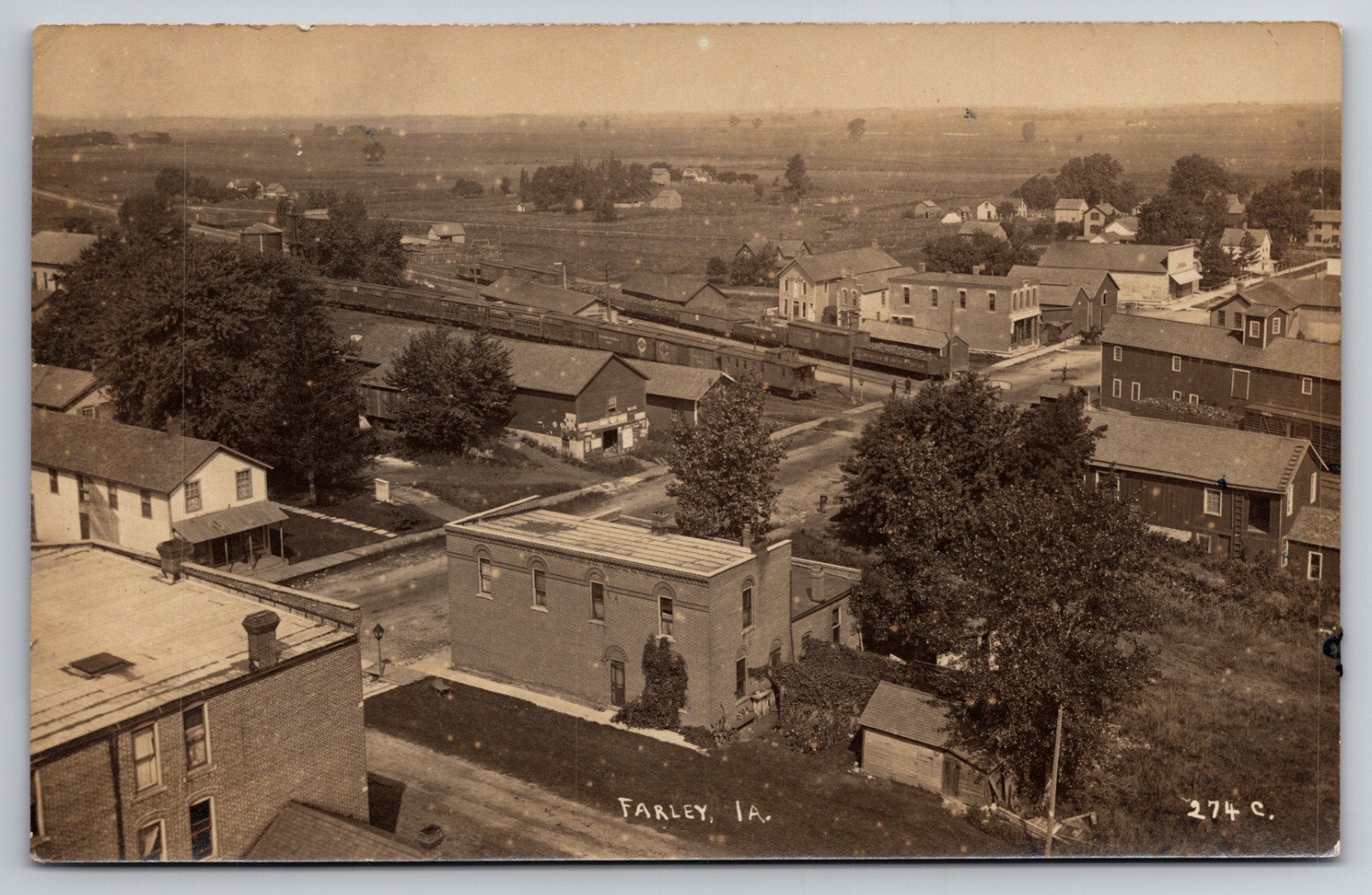 Birdseye View of Farley Iowa IA Train Railroad Depot c1910 Real Photo ...