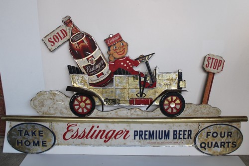 RARE 1950's Esslinger Beer Touring Car Cardboard & Tin Sign (VG Cond ...