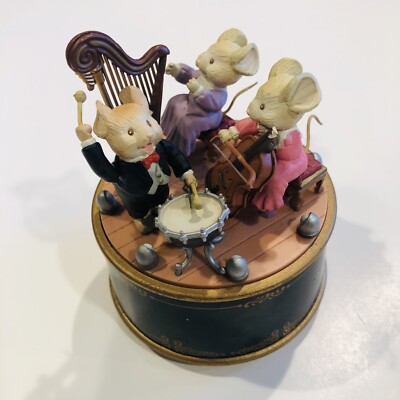 VTG ENESCO ANIMATED MUSIC BOX MICE TRIO PLAYING MUSICAL INSTRUMENTS ...