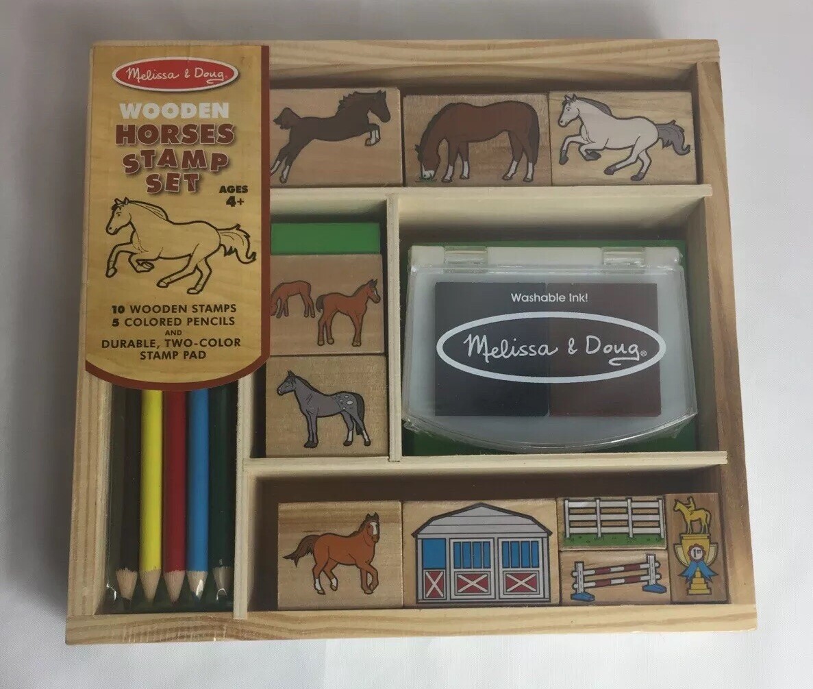 Melissa & Doug Wooden Stamp Activity Set Horse Stable Stamps Ink ...